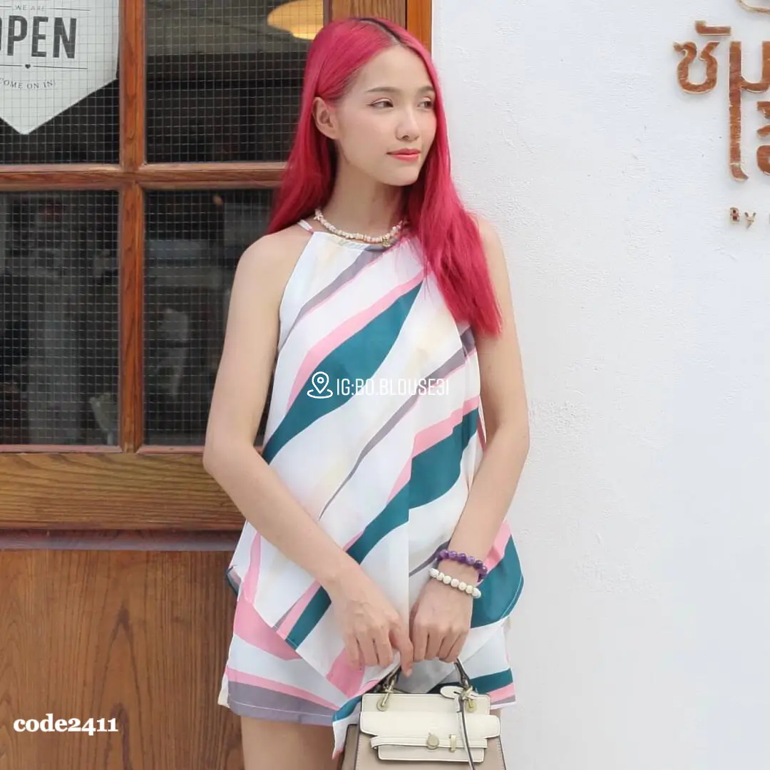Striped Print Summer Set 🎄 ราคา189.-🙏 | แกลเลอรีที่โพสต์โดย BO.BLOUSE31 | Lemon8