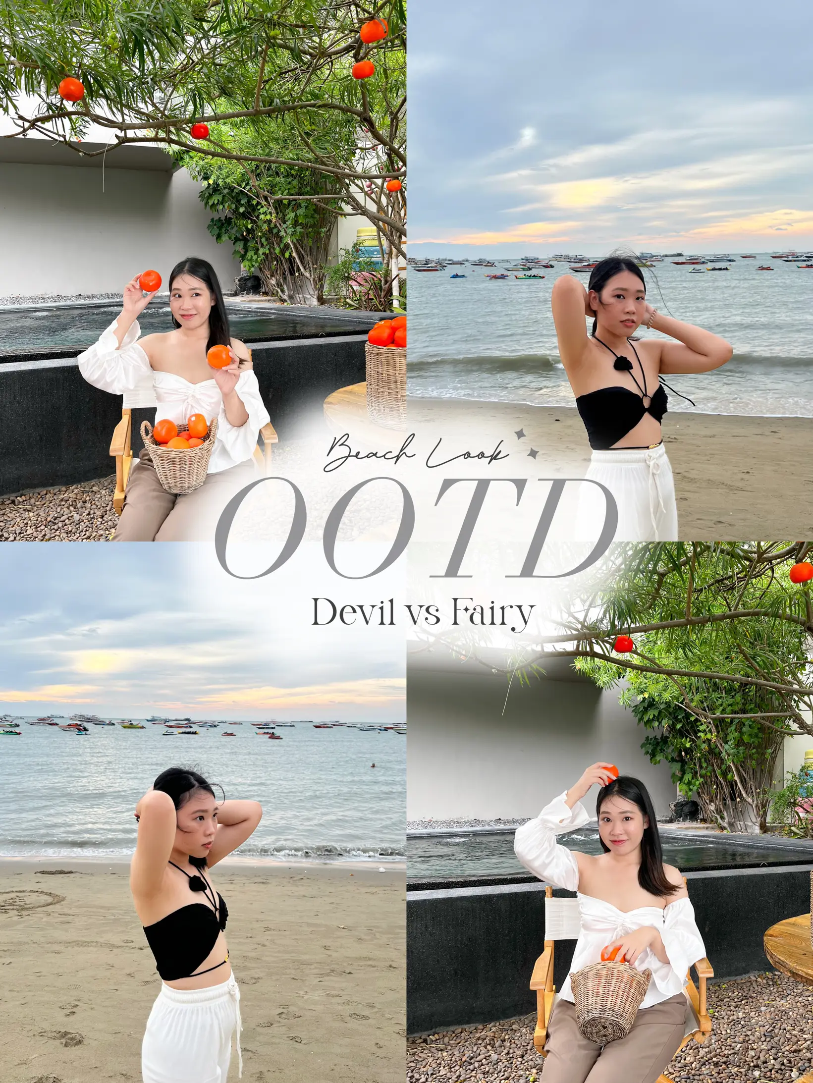 OOTD Beach Look สองแบบสองสไตล์ Devil 😈vs Fairy👼🏻𓂃꙳ | แกลเลอรีที่โพสต์โดย xiaolifav. 🫶🏻 | Lemon8