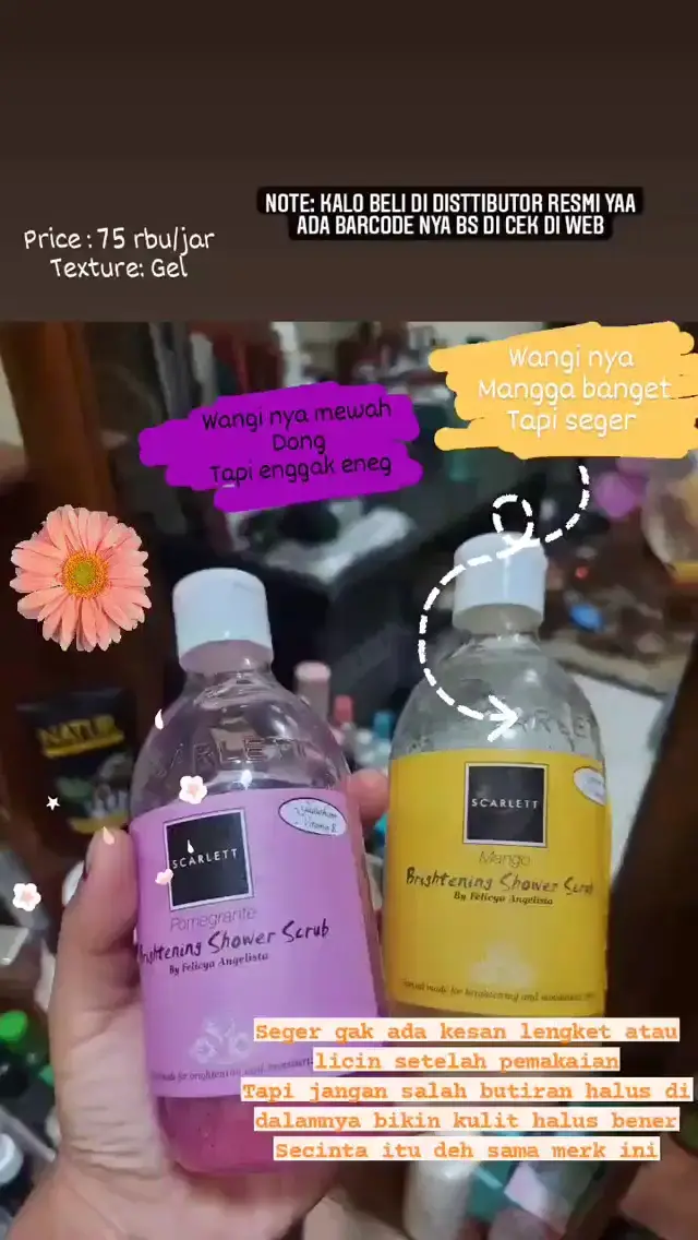 SCARLETT BRIGHTENING SHOWER SCRUB POMEGRANTE&MANGO | Video diterbitkan oleh weirdpacker | Lemon8