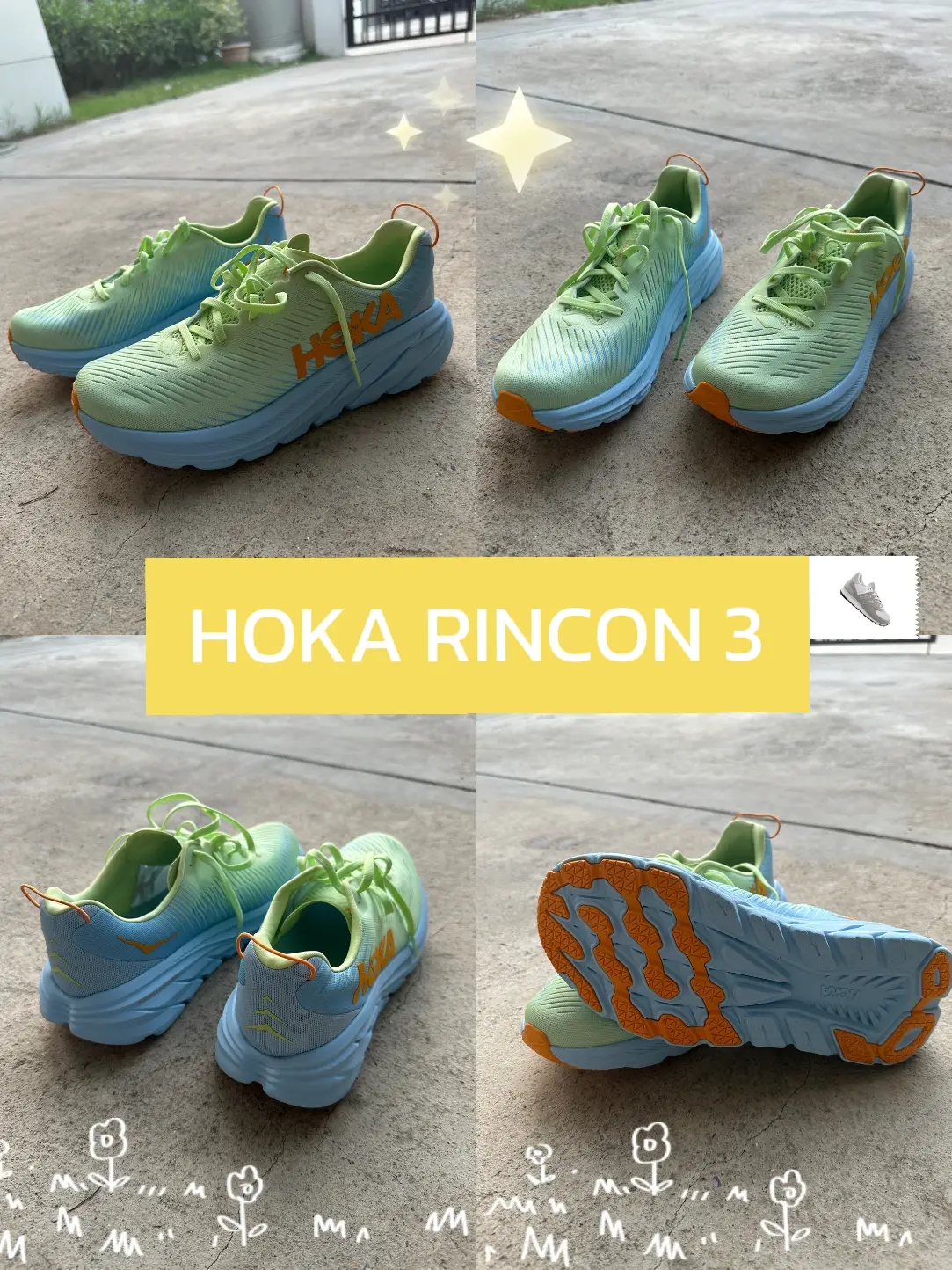 ซื้อรองเท้าวิ่งครั้งแรก HOKA Rincon 3 สีเขียวฟ้า | แกลเลอรีที่โพสต์โดย kansiri | Lemon8