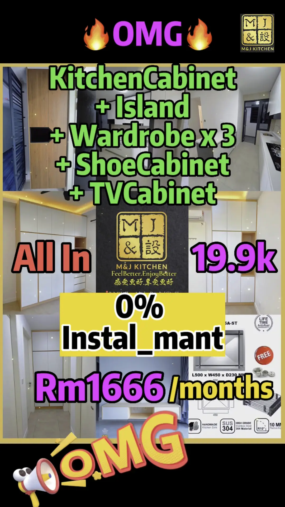 7Cabinets Rm19999 Monthly Rm1666 | Video diterbitkan oleh M&J Kitchen | Lemon8