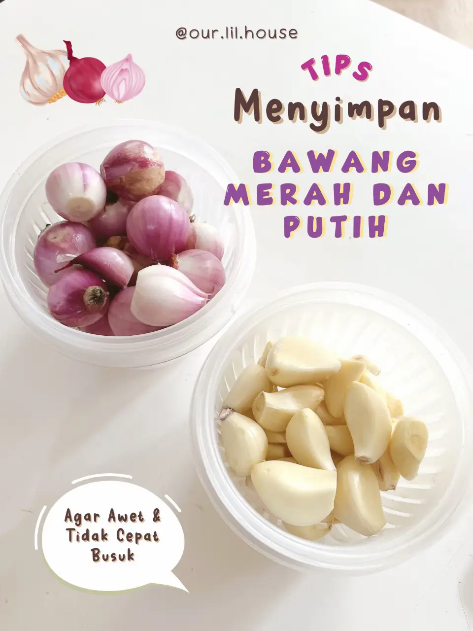 TIPS MENYIMPAN BAWANG MERAH DAN PUTIH 🧄 | Galeri diposting oleh our.lil.house | Lemon8