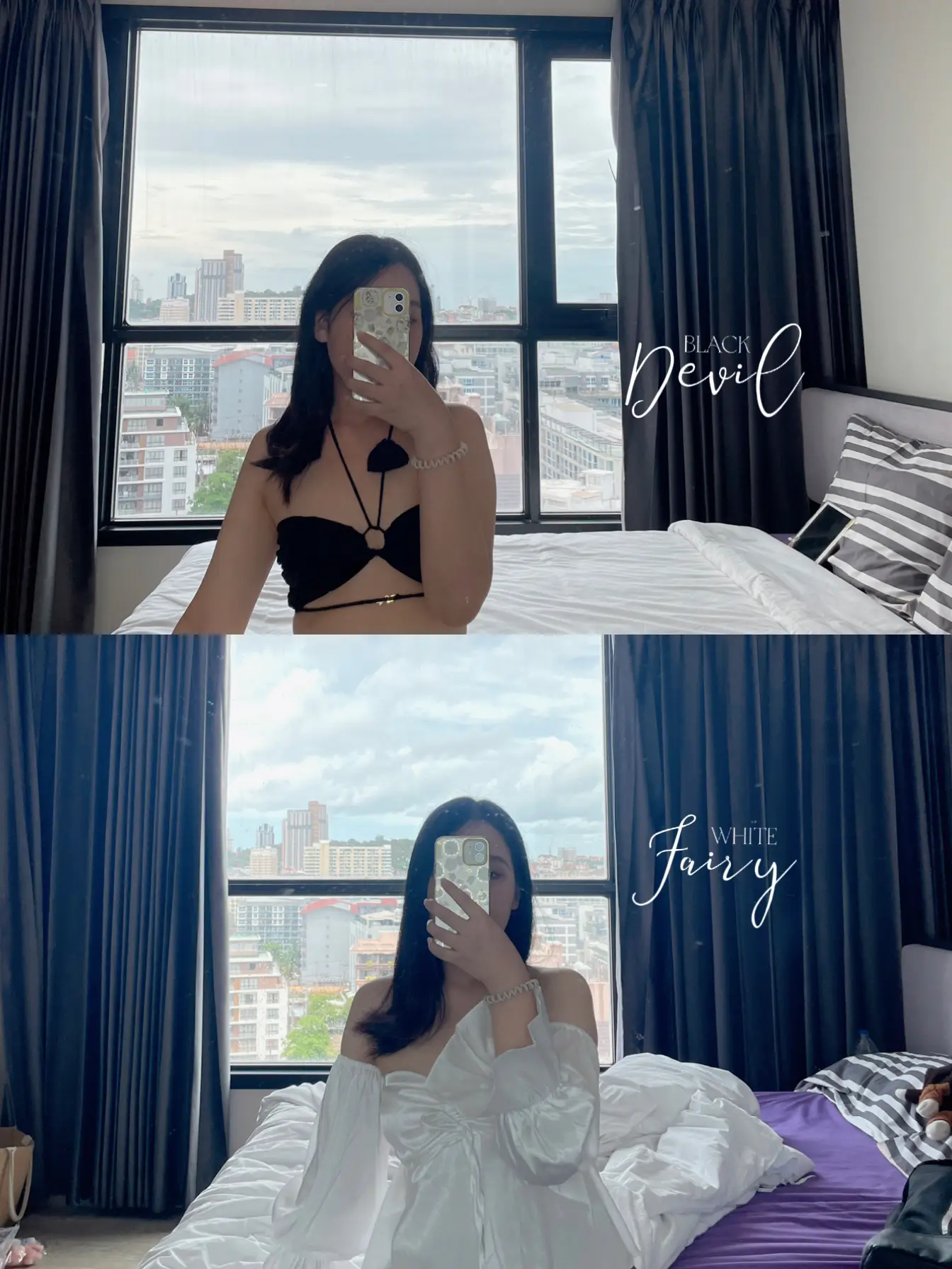 OOTD Beach Look สองแบบสองสไตล์ Devil 😈vs Fairy👼🏻𓂃꙳ | แกลเลอรีที่โพสต์โดย xiaolifav. 🫶🏻 | Lemon8