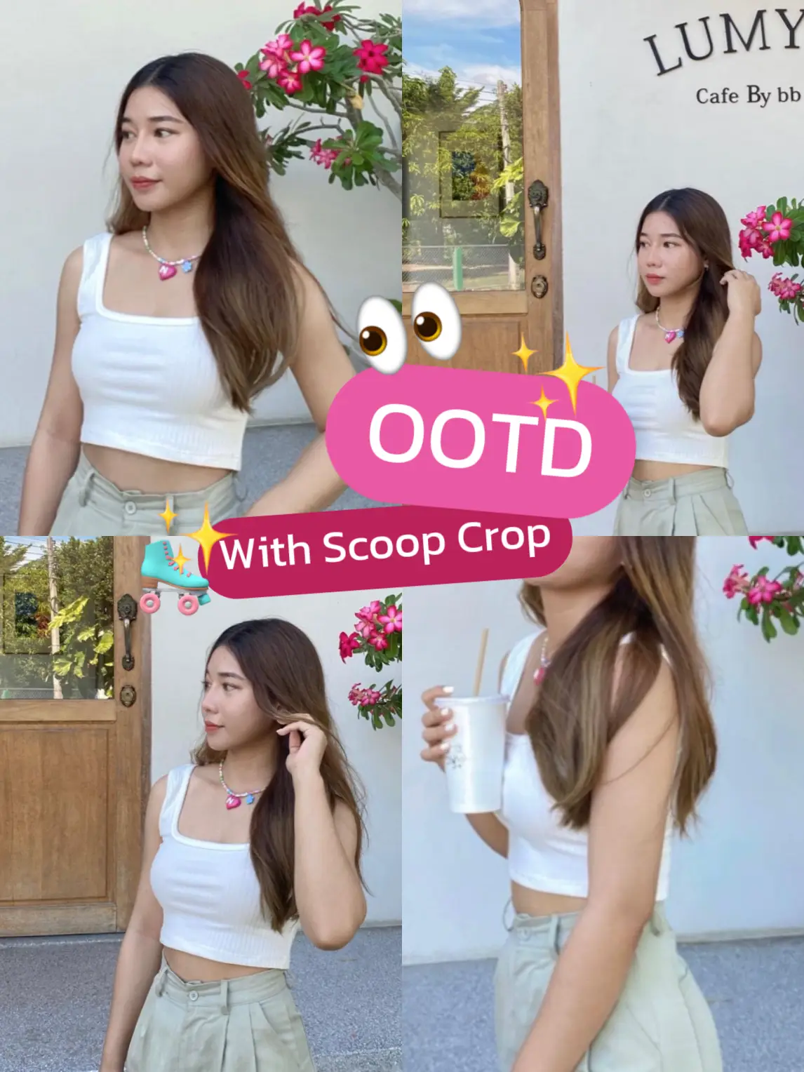 OOTD กับเสื้อครอปตัวโปรด💖🌺🤍 | แกลเลอรีที่โพสต์โดย NEWW. | Lemon8