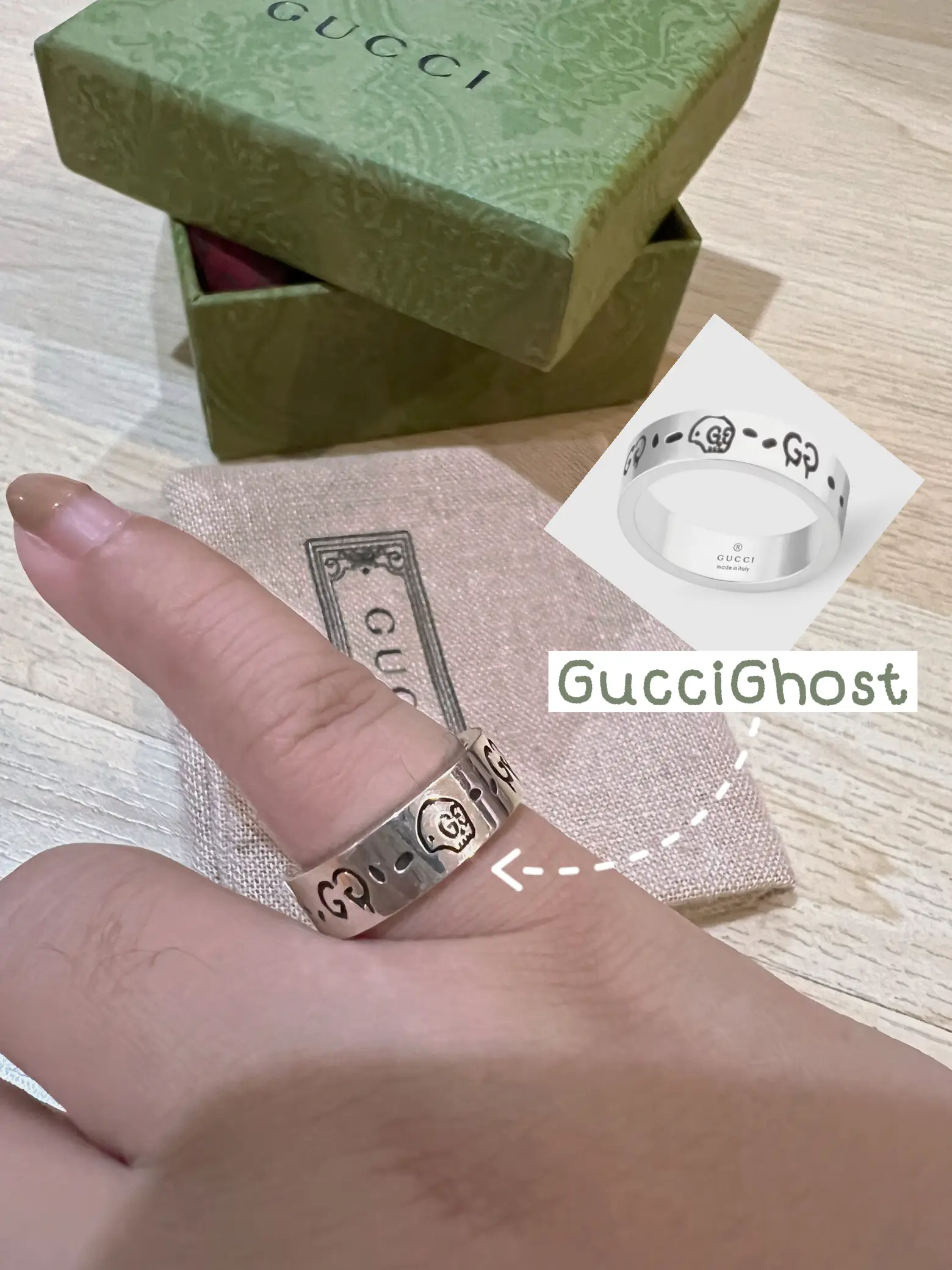 มาเกี่ยวก้อยกันหน่อย แหวน GucciGhost ring in silver | แกลเลอรีที่โพสต์โดย JoiiGy | Lemon8