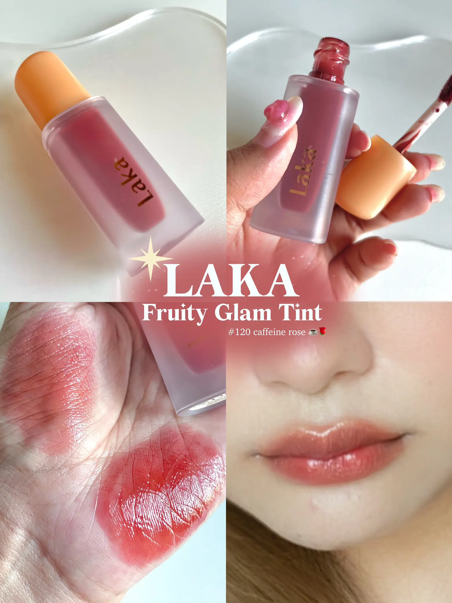 Laka Fruity Glam Tint สีแดงก่ำๆ สวยร้องขอชีวิสส 🥹☕️🌹 | แกลเลอรีที่โพสต์โดย estherxnice 🐰🎀 | Lemon8