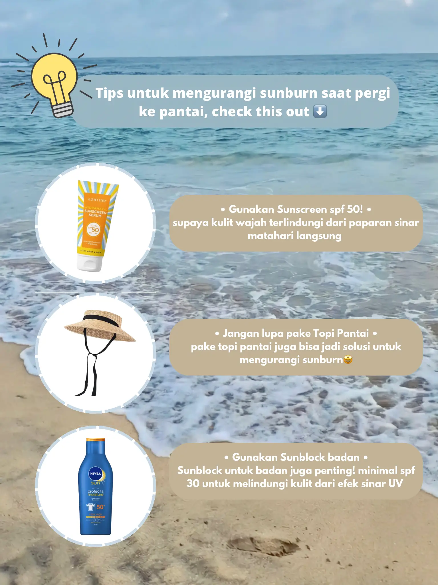 Tips Pergi Ke Pantai anti Sunburn🔆 | Galeri disiarkan oleh Putri Shinta ...