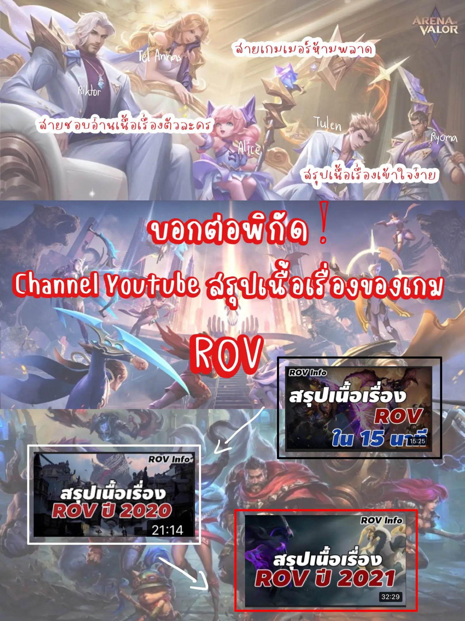 ช่องยูทูปสรุปเนื้อเรื่องเกม ROV เข้าใจง่าย | สายเกมห้ามพลาด! | แกลเลอรีที่โพสต์โดย mmadmees | Lemon8