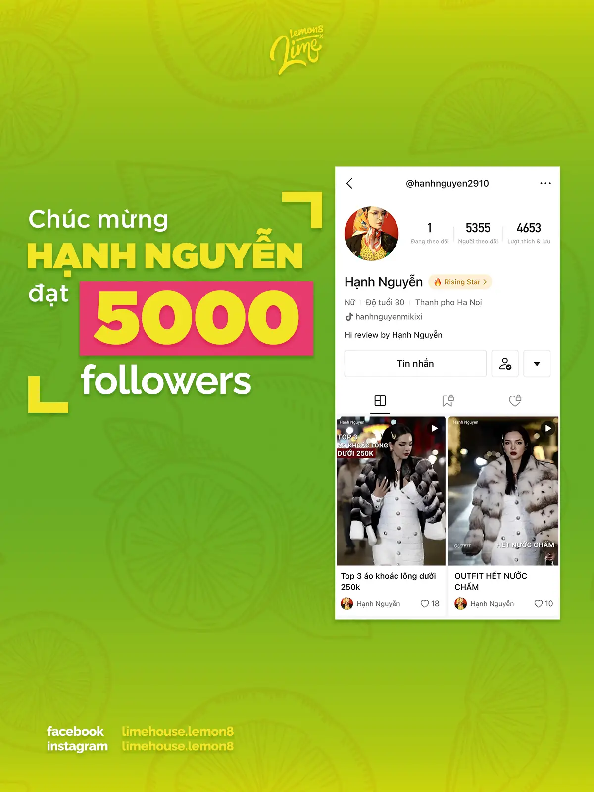 CHÚC MỪNG HẠNH NGUYỄN ĐẠT 5000 FOLLOWERS 🥳 | Bộ sưu tập do Lime House đăng | Lemon8