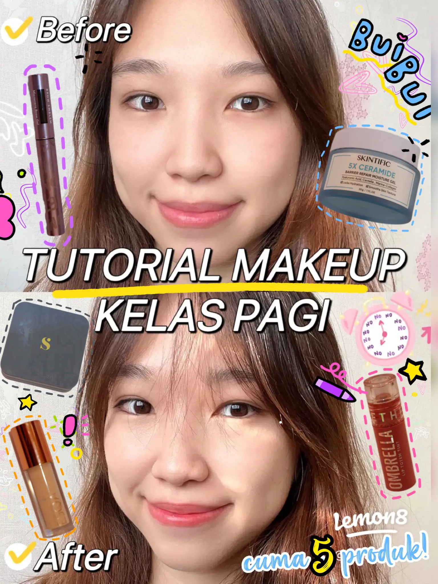 Tutorial Makeup Simple Kelas Pagi 📚⏰ CUMA 5 PRODUK | แกลเลอรีที่โพสต์โดย sarahdevh | Lemon8