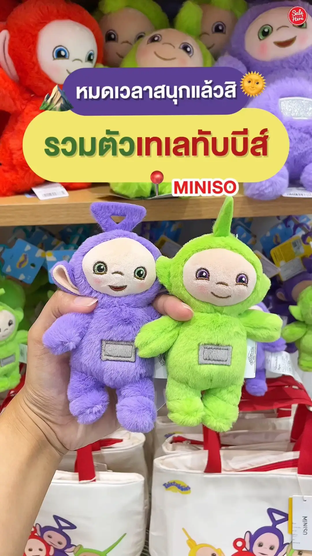 รวมตัว เทเลทับบีส์ ที่ MINISO💜💚 | วิดีโอที่เผยแพร่โดย Sale Here | Lemon8