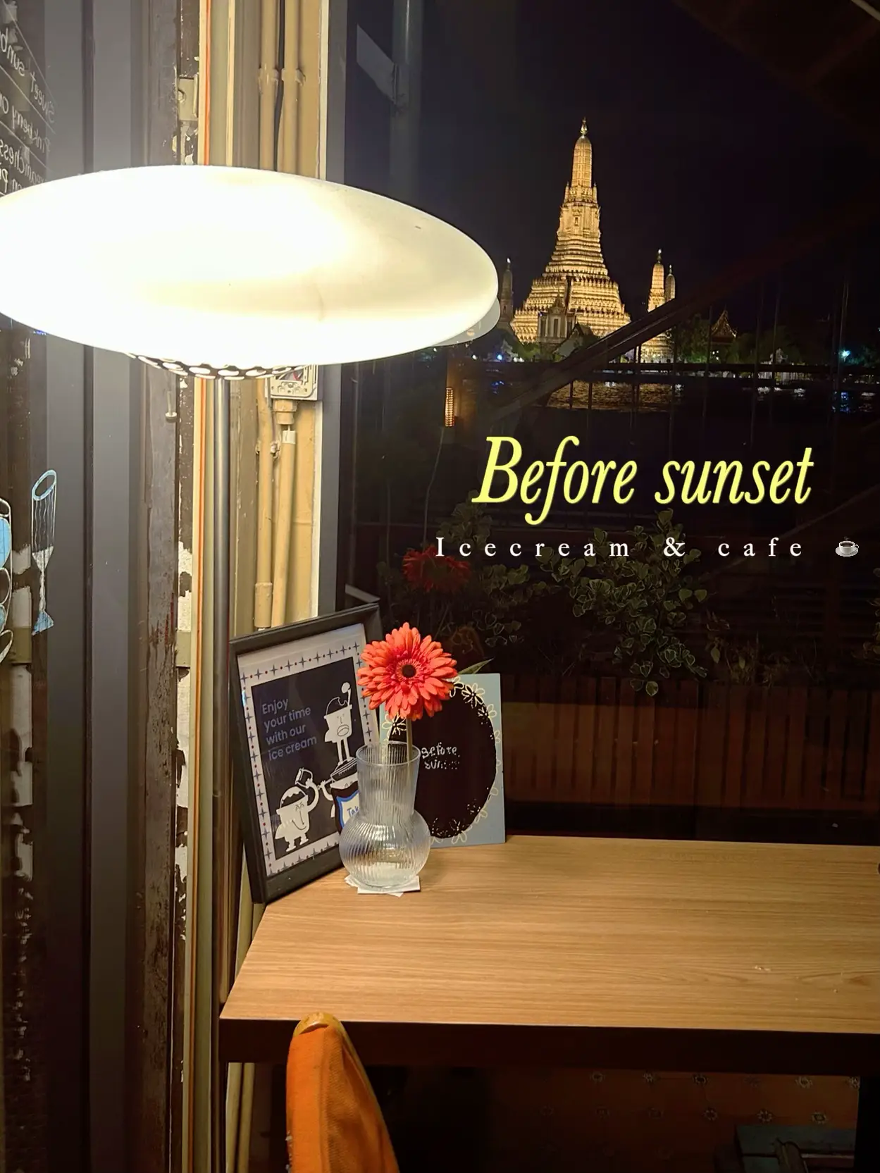 Before sunset | ร้านไอศครีมมู้ดดี วิววัดอรุณ🌅🍧🍋 | แกลเลอรีที่โพสต์โดย มินที่ชอบป้ายยา | Lemon8