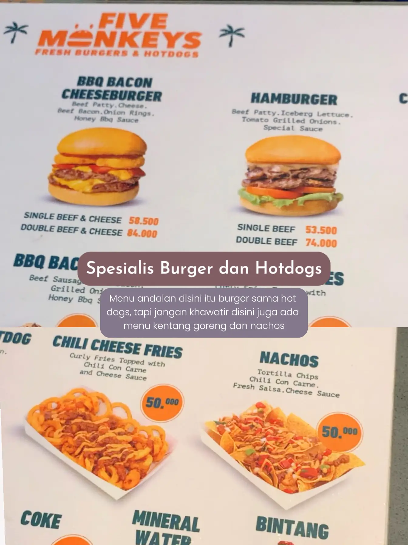 Burger & Hotdog Super Tebel - Five Monkeys Sarinah | Galeri diposting oleh Teresa Souw | Lemon8