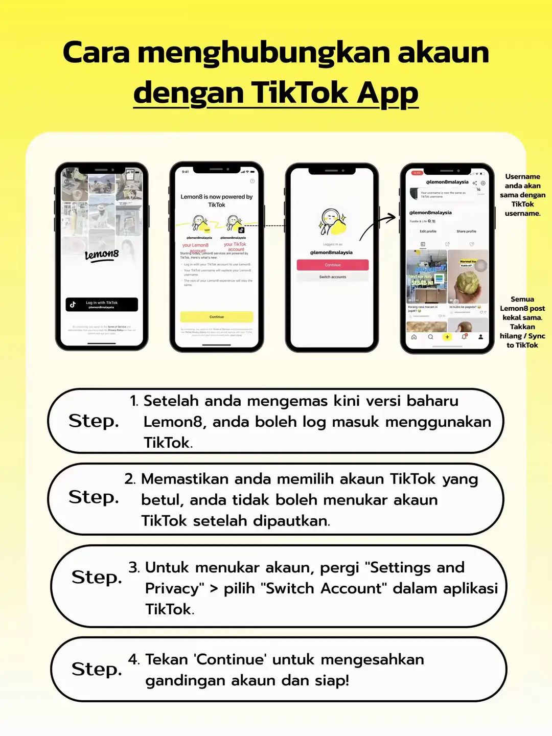 SAVE POST INI! Cara hubungkan akaun Lemon8 🍋 | Galeri diposting oleh Lemon8_MY | Lemon8
