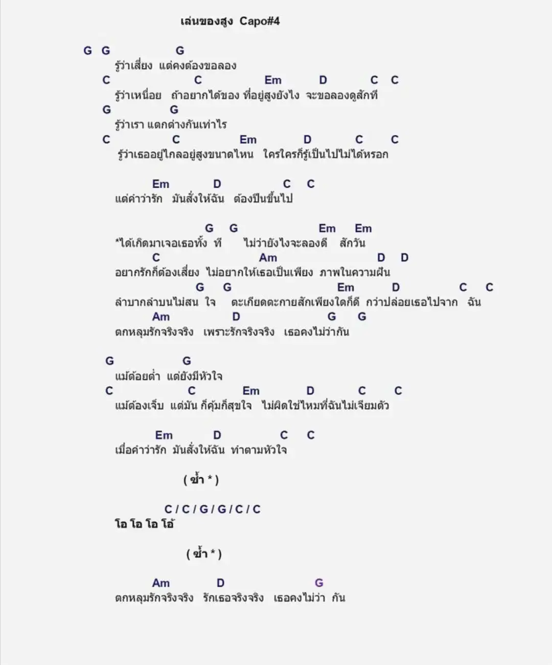 เพลง เล่นของสูง [Capo fret 4] คอร์ดง่ายๆ | วิดีโอที่เผยแพร่โดย ...