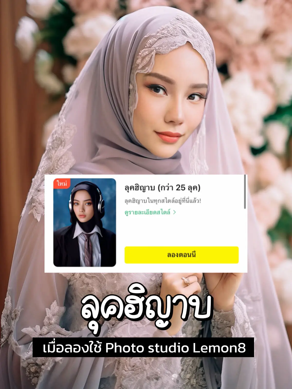 เมื่อให้ AI photo studio lemon8 เปลี่ยนลุคเป็นสาวใส่ฮิญาบ | แกลเลอรีที่โพสต์โดย Saiparn_65 | Lemon8