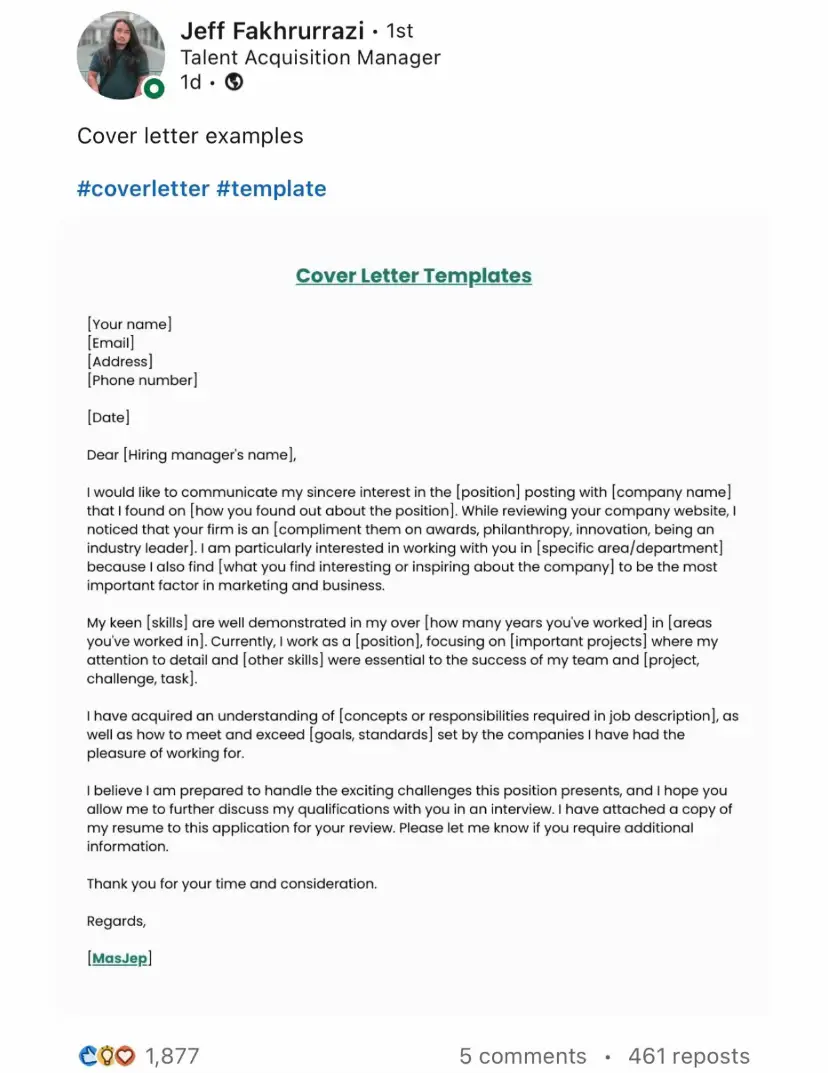 Cover Letter Template From Linkedln tips intv | Galeri diposting oleh ...