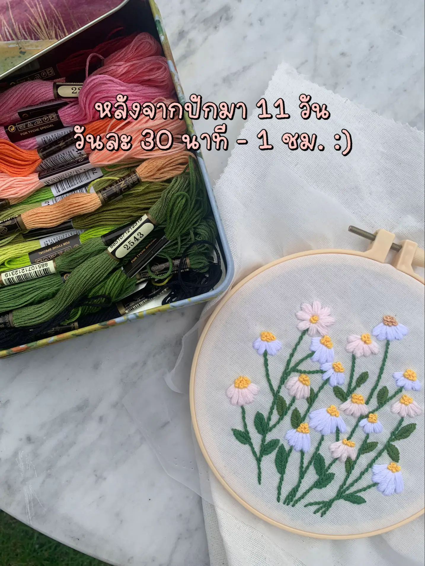 Embroidery Diary | Day 11 เสร็จแล้วมาดูผลลัพธ์กัน 🌷🌸🪡 | แกลเลอรีที่โพสต์โดย IRIN KATE | Lemon8