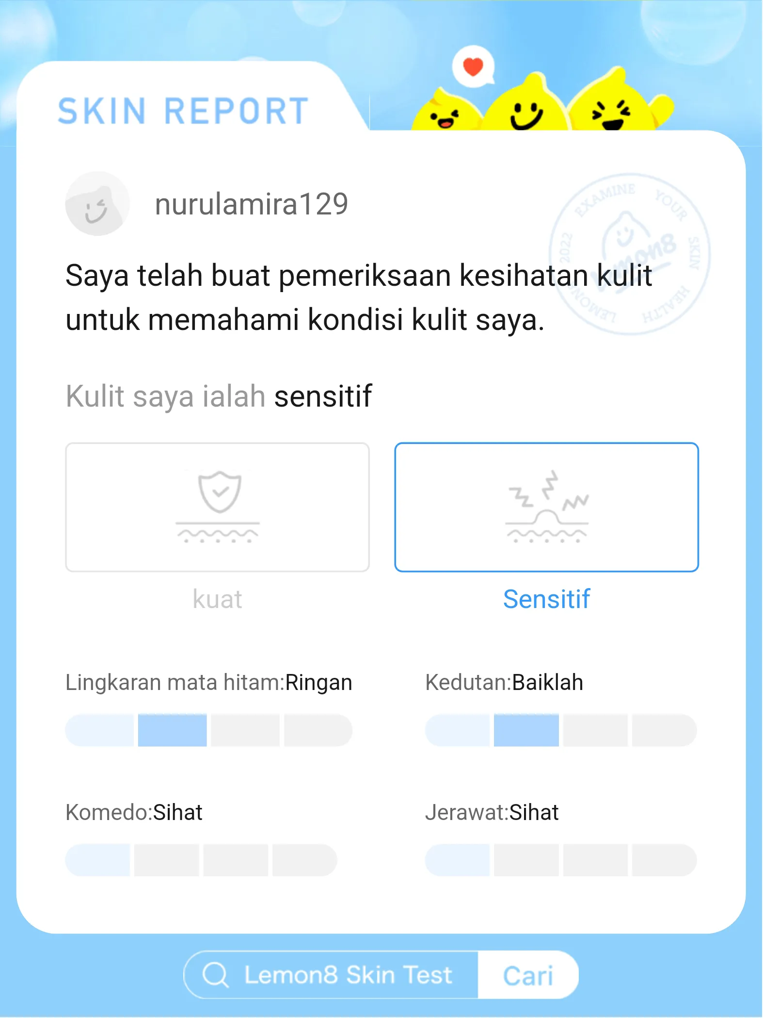 Laporan Kulit Saya | Galeri disiarkan oleh Faridah saem 29 | Lemon8