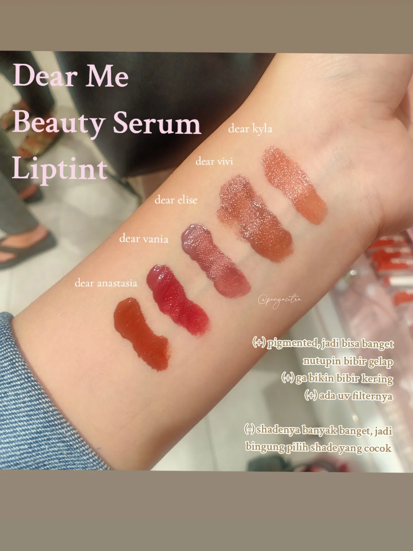 Swatch Serum Liptint Dear Me Beauty | Galeri diposting oleh roro | Lemon8