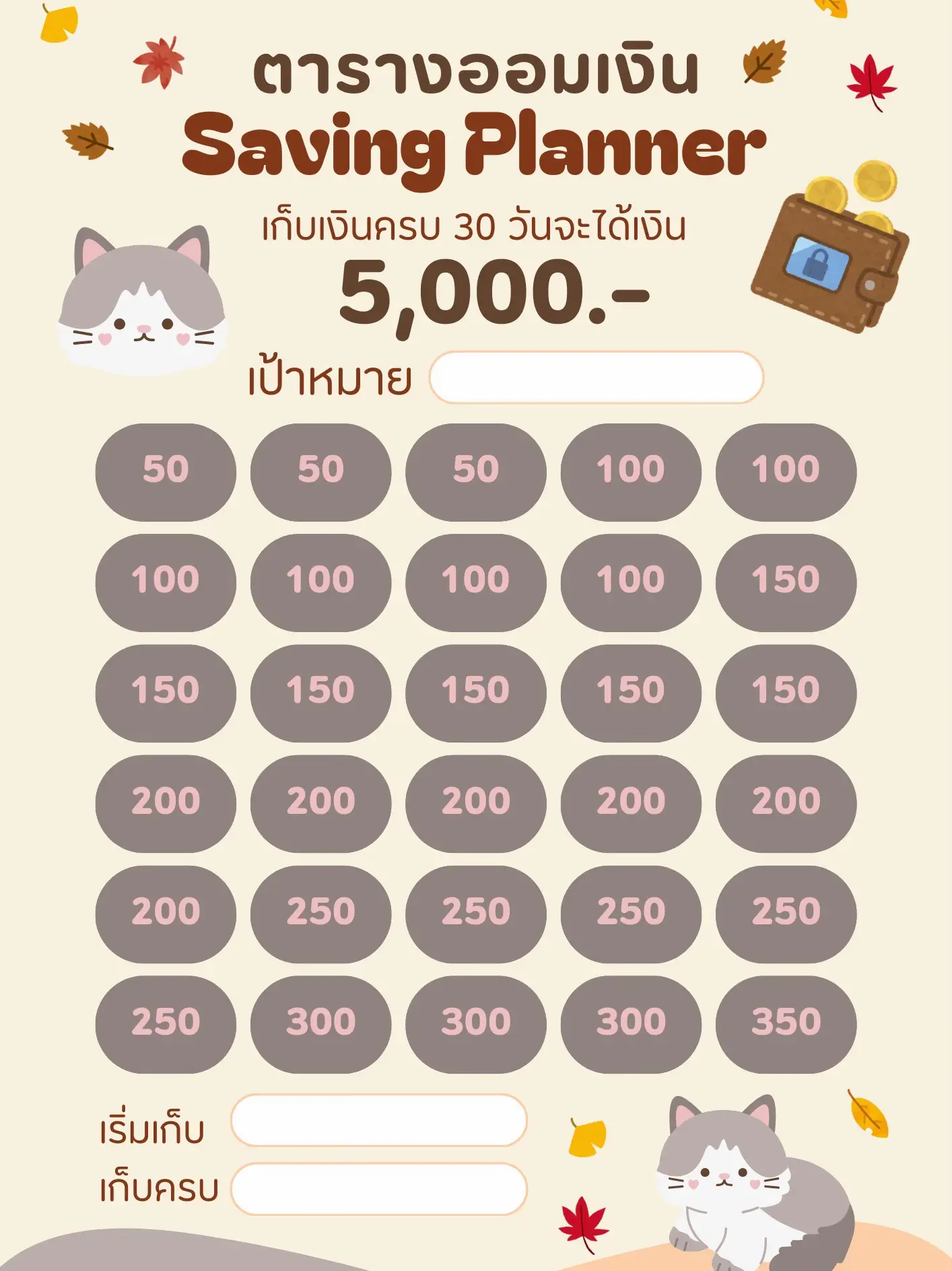 ตารางออมเงิน 30 วัน 1,000-10,000 บาท 💵 | แกลเลอรีที่โพสต์โดย โอ'ลิฟ โอ ...