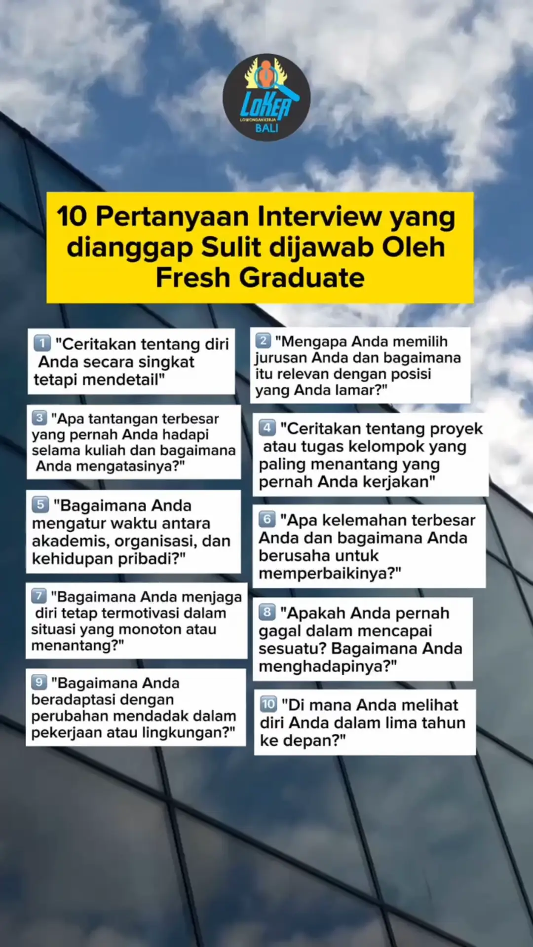 Pertanyaan interview yang sulit dijawab⚠️ | Video dipublikasikan oleh LokerBali | Lemon8