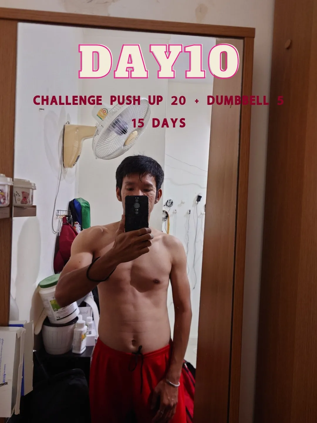 Day10 Challenge Push up 20 +Dumbbell 5 in 15 days. | วิดีโอที่เผยแพร่โดย Sumaru Noname | Lemon8