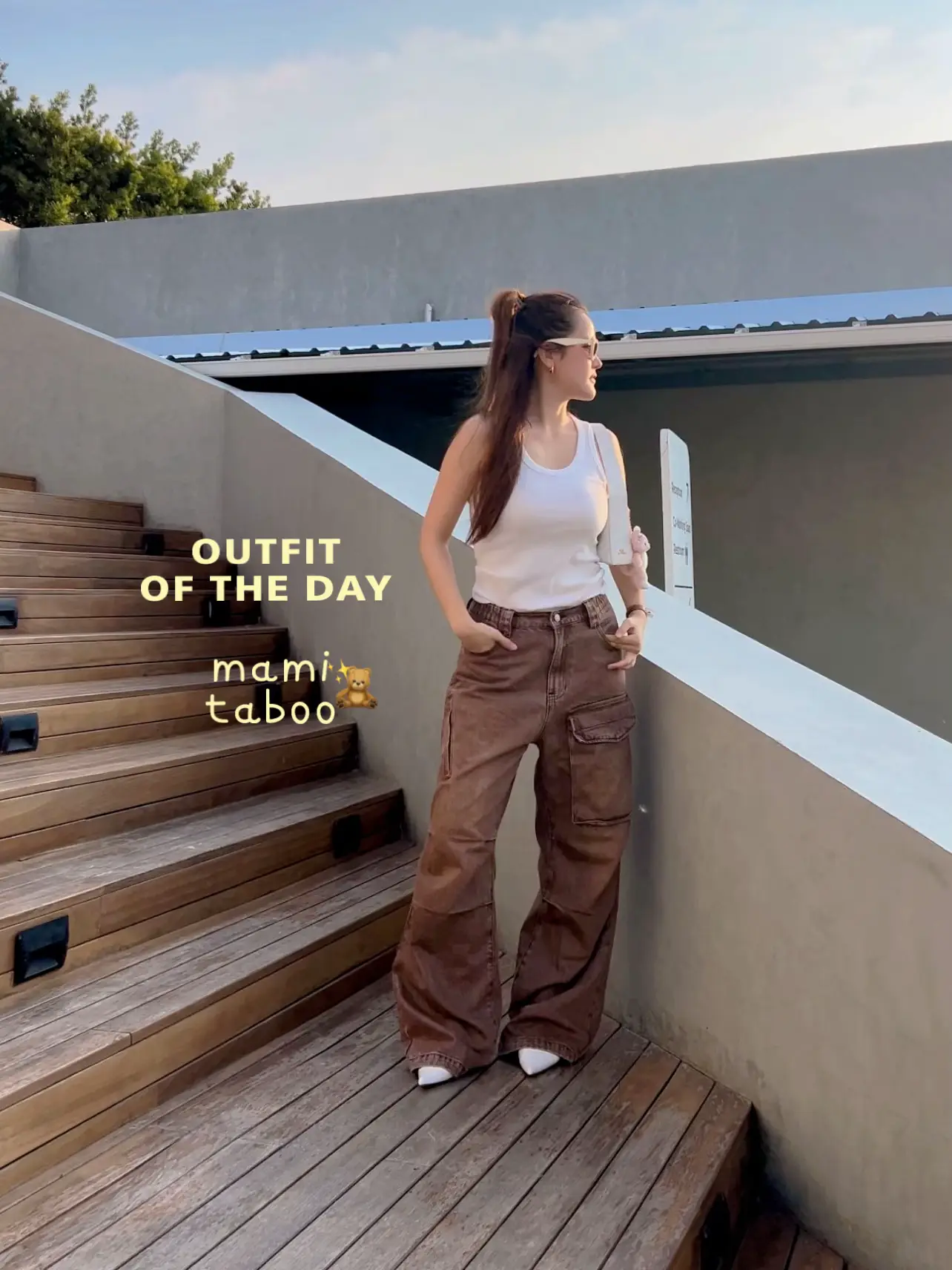 OOTD 🤎 cargo pants brown and white tone control | Video published by taboo 🧸 | Lemon8