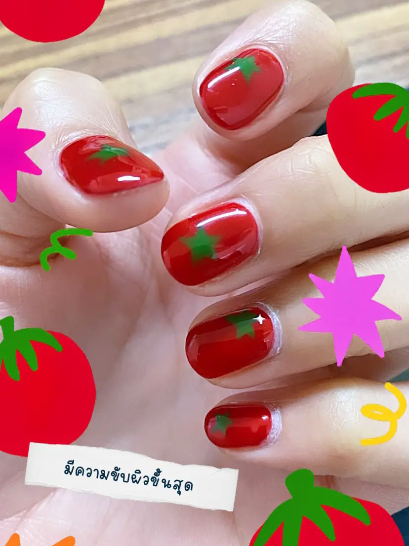 เล็บเจลน้อนมะเขือเทศมะเขือใจ Tomato Nail🍅 | แกลเลอรีที่โพสต์โดย L | Lemon8