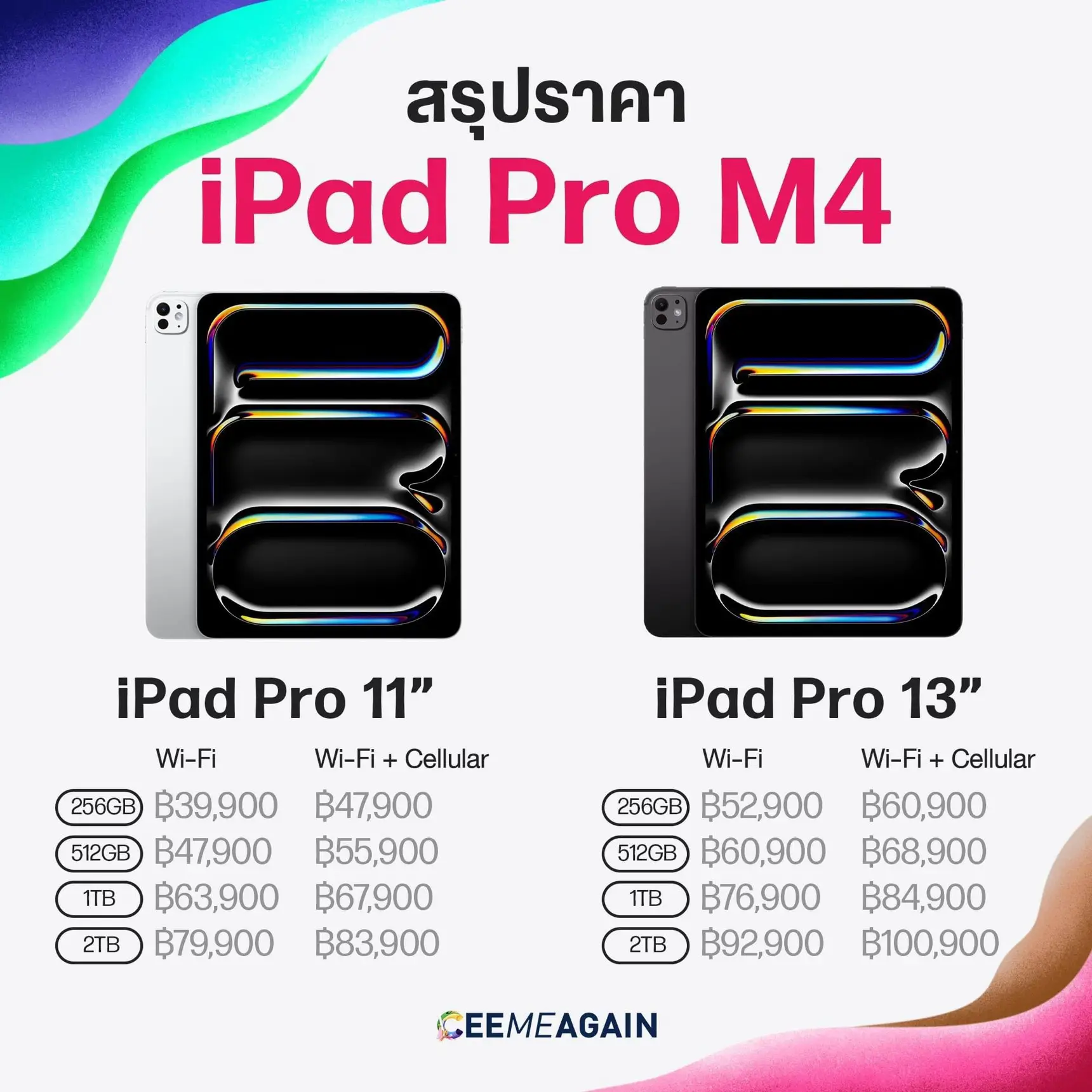 สรุปราคา iPad Pro ชิป M4 ใหม่ล่าสุด!! | แกลเลอรีที่โพสต์โดย Ceemeagain | Lemon8