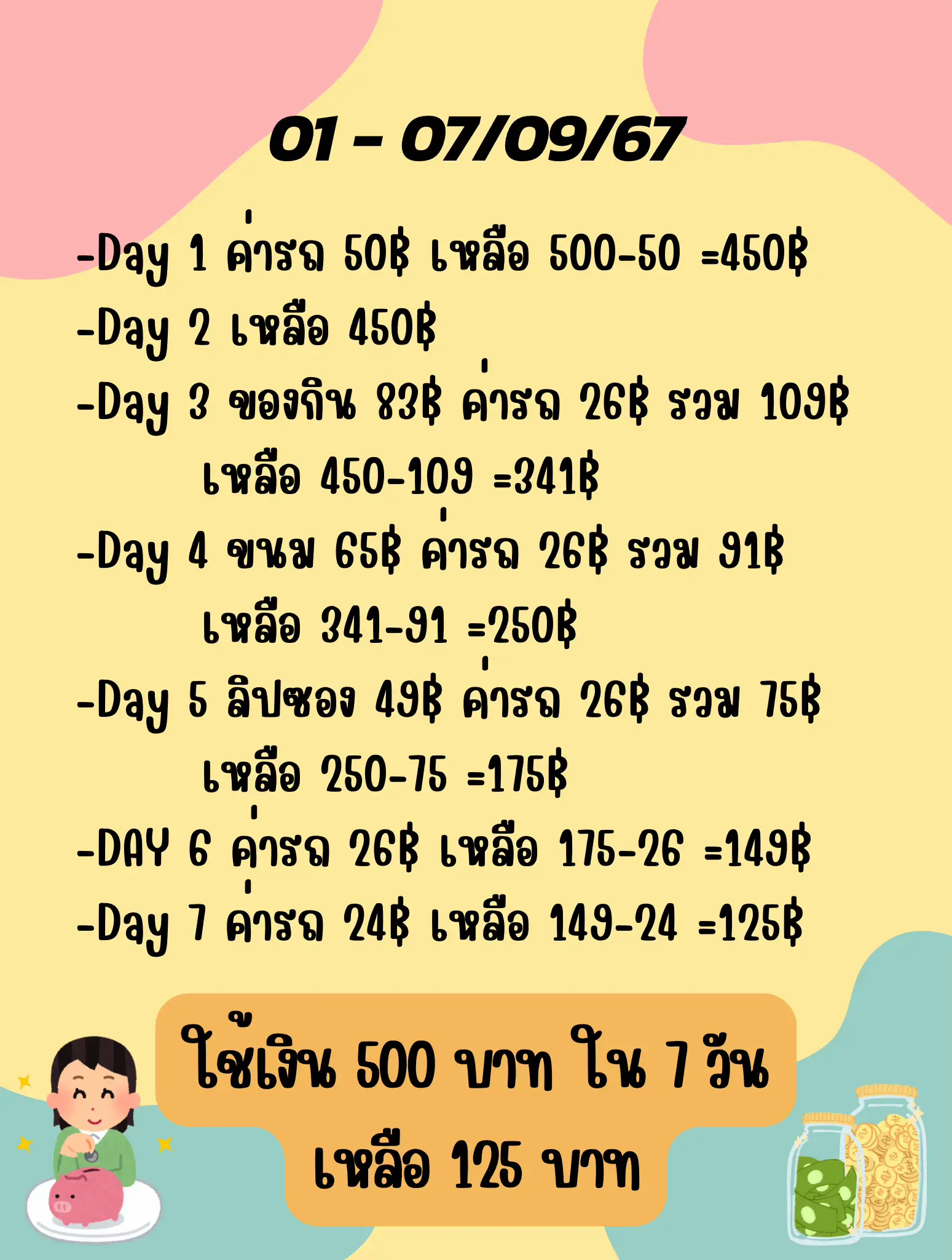 🎉ใช้เงิน 500 บาท ใน 7 วัน⭐️🍱 | แกลเลอรีที่โพสต์โดย Patcharakorn | Lemon8