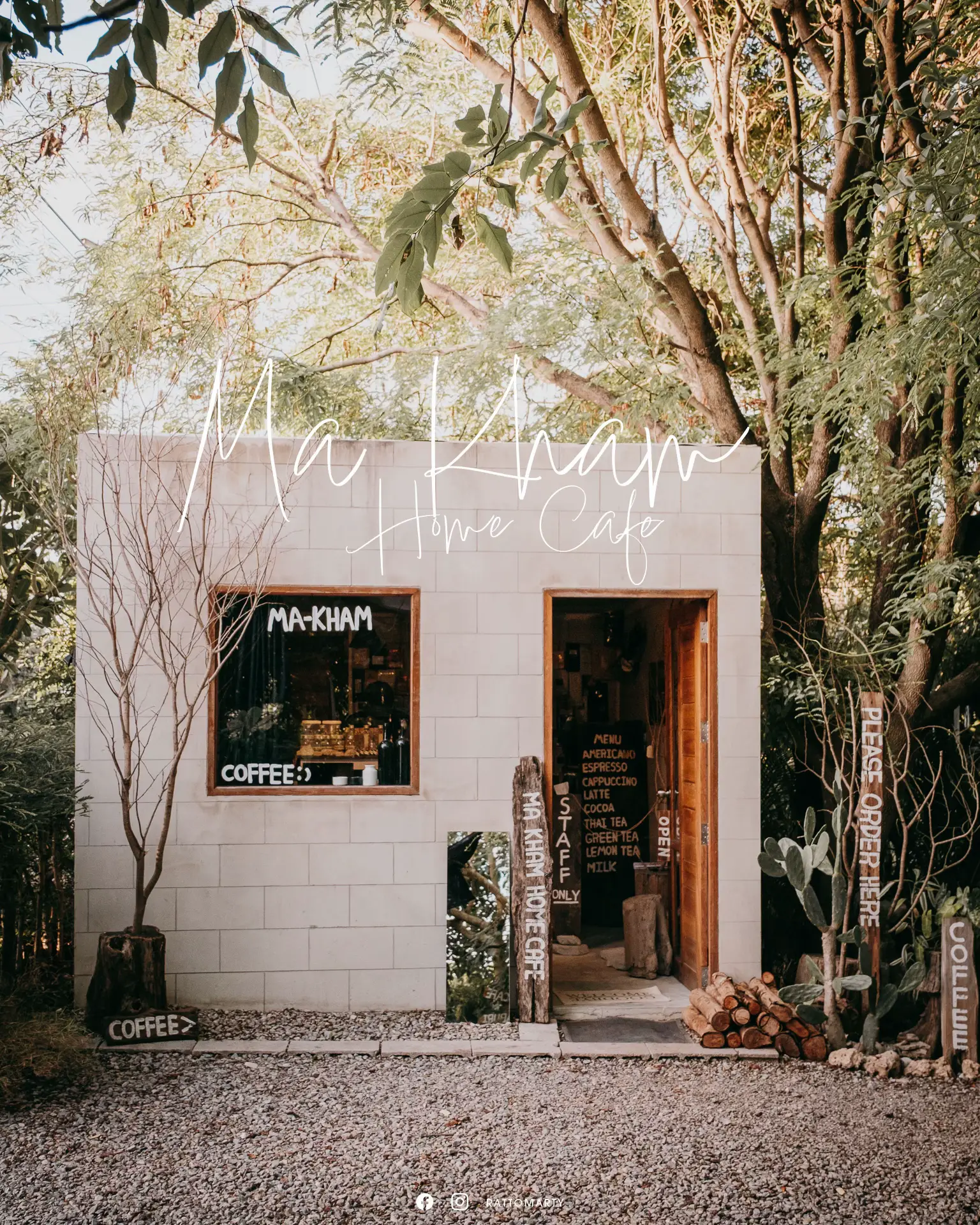 Ma-kham Home Cafe, a small cafe on a wide courtyard, under a big ...