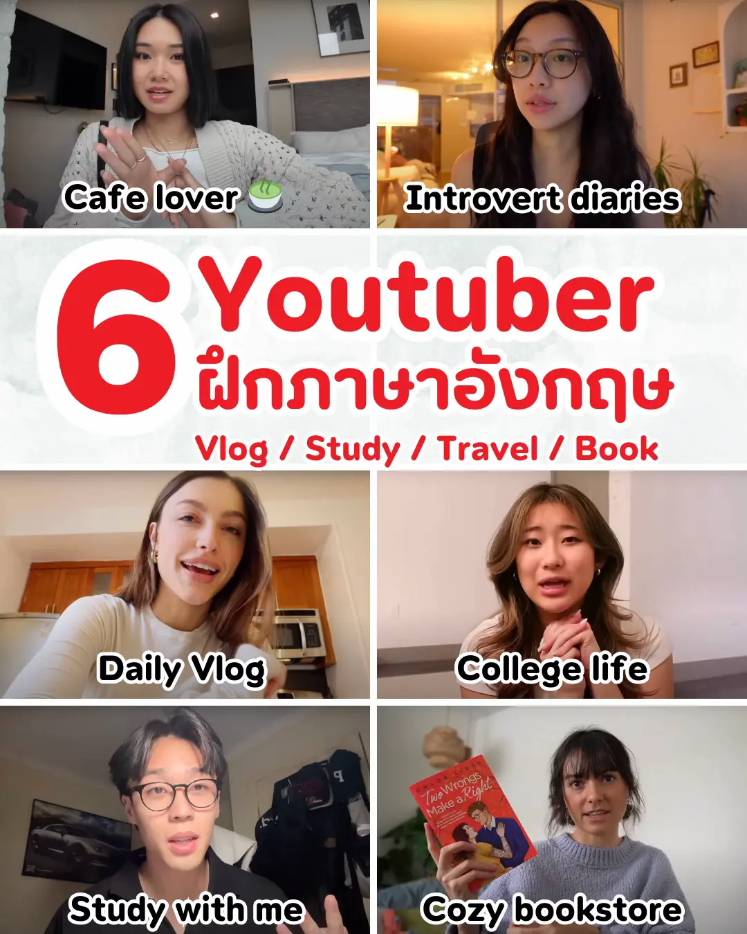 6 Youtuber ฝึกภาษาอังกฤษ Vlog / Study / Travel | แกลเลอรีที่โพสต์โดย World🌐Vine | Lemon8