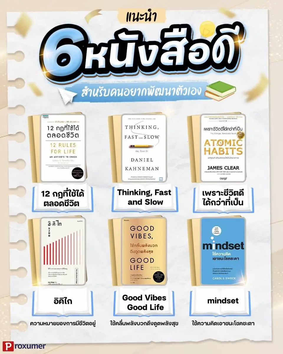 แนะนำ 6 หนังสือดี สำหรับพัฒนาตัวเอง ️ | แกลเลอรีที่โพสต์โดย Proxumer | Lemon8