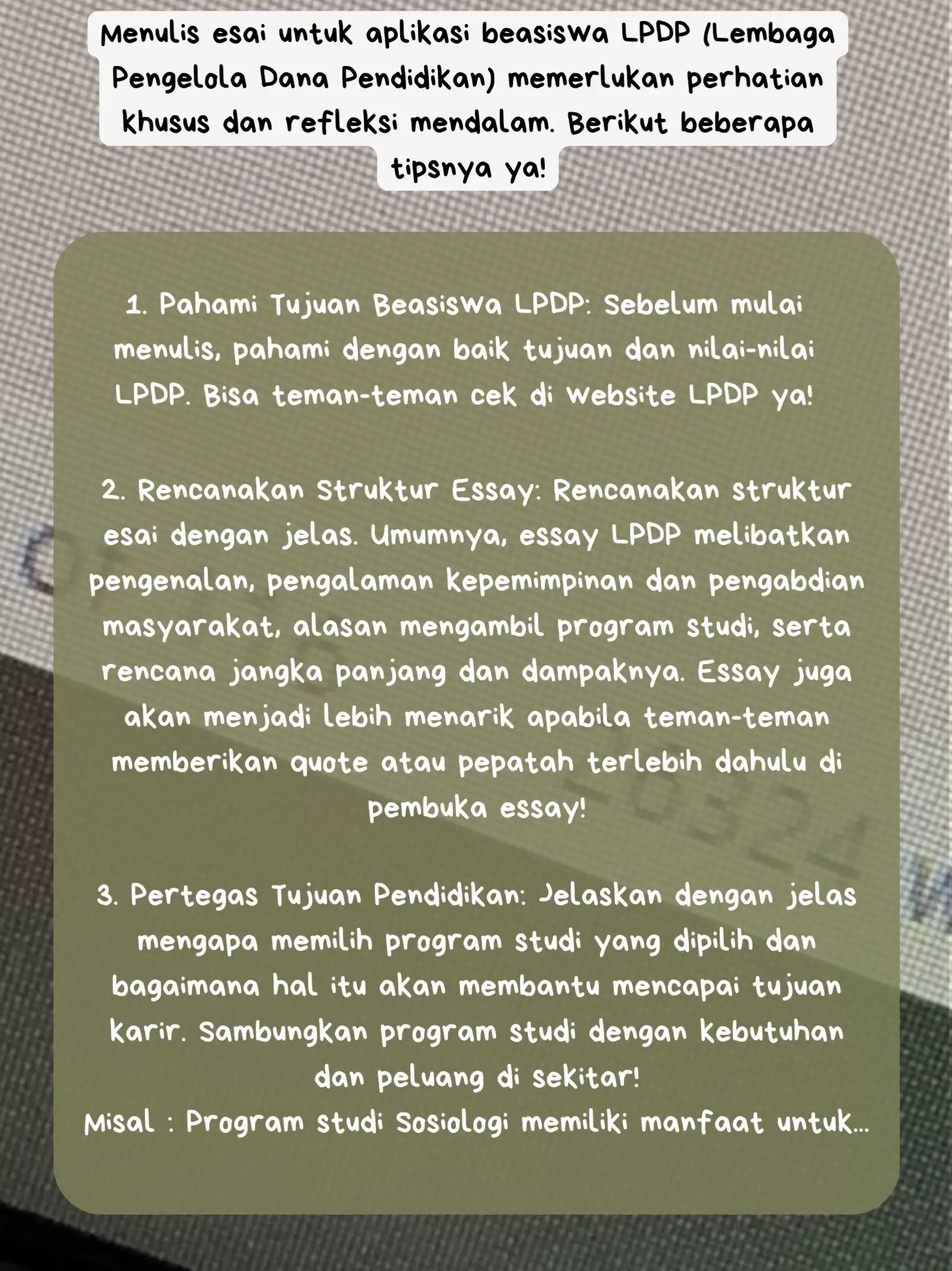 Tips menulis essay LPDP! 📝 | Galeri diposting oleh Alfira Nuarifia | Lemon8