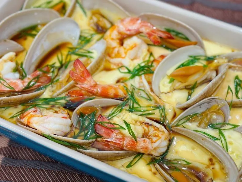Steamed eggs with clams and prawns! | Gallery posted by Nawi Uwais | Lemon8