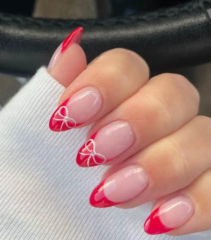 Red Nail With Cute Ribbon🎀 : Nail Idea 2024 🍋 | แกลเลอรีที่โพสต์โดย ...