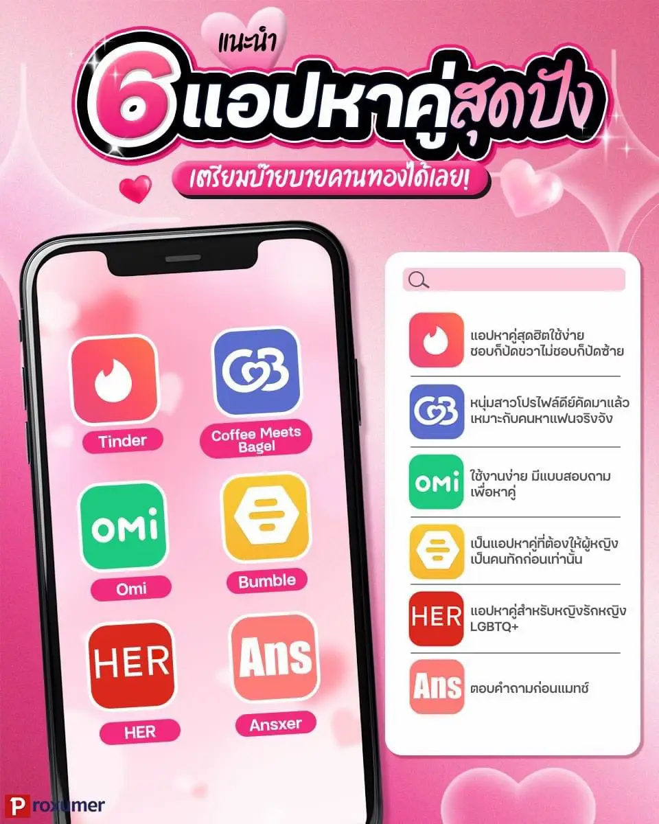 บอกต่อคนโสด นี่แหละแอปหาคู่สุดปัง😘 | แกลเลอรีที่โพสต์โดย Proxumer | Lemon8