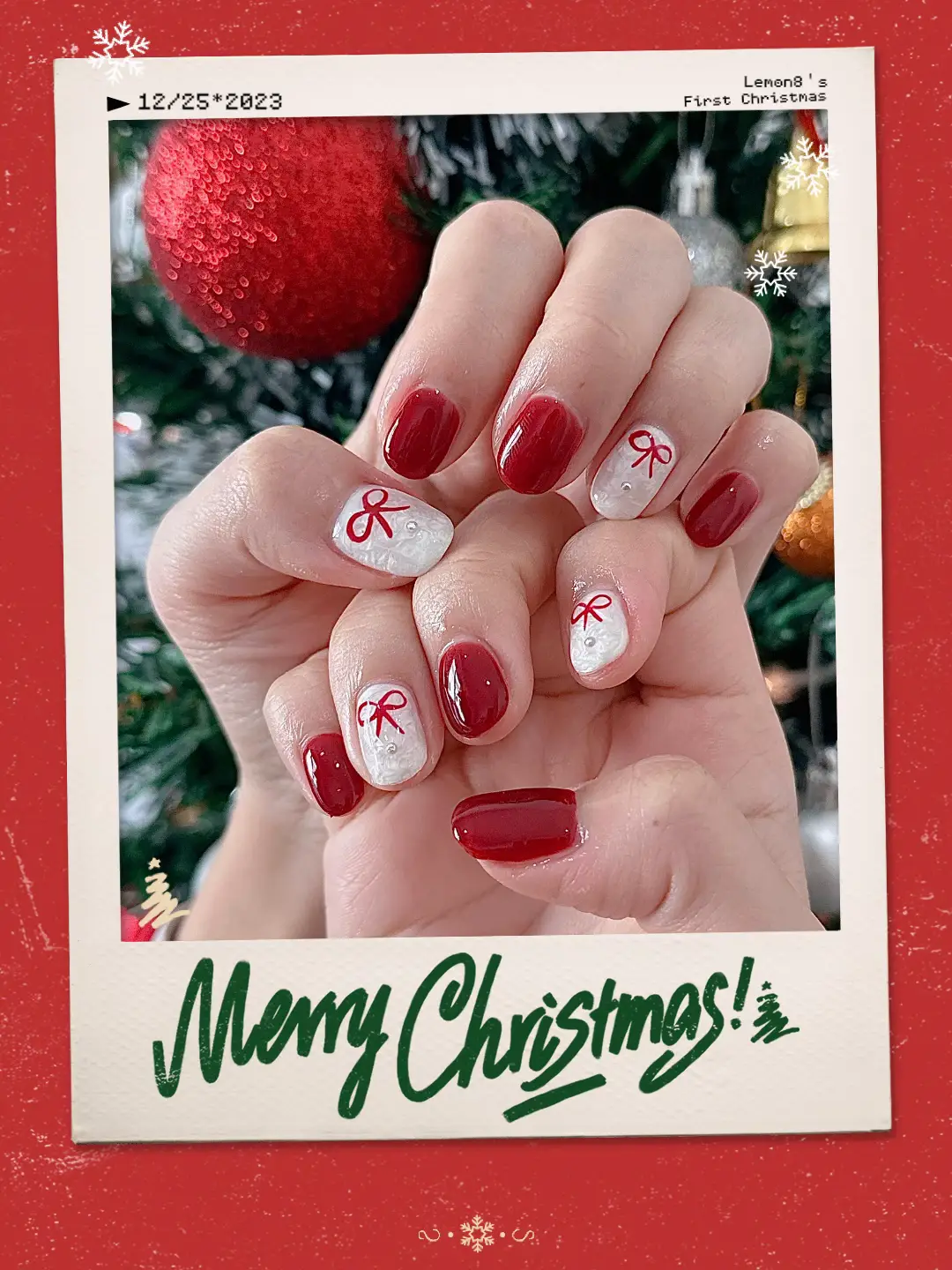 🎀🍒ไอเดียลายเล็บสีแดง (x-mas nails)🎅🏻 | แกลเลอรีที่โพสต์โดย 🩵🎀 Happy🐰🫧 ...