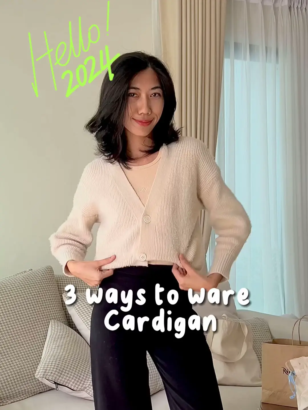 คาร์ดิแกนตัวเดียวใส่ได้ 3 แบบ | วิดีโอที่เผยแพร่โดย 💘 JANECHN | Lemon8