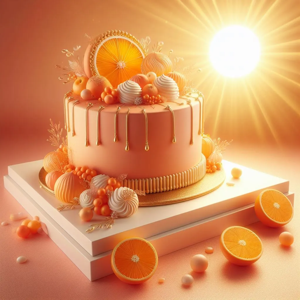 🎂🍰 Cake color orange on podium, bg plattern sun 🧡 | แกลเลอรีที่โพสต์โดย ...