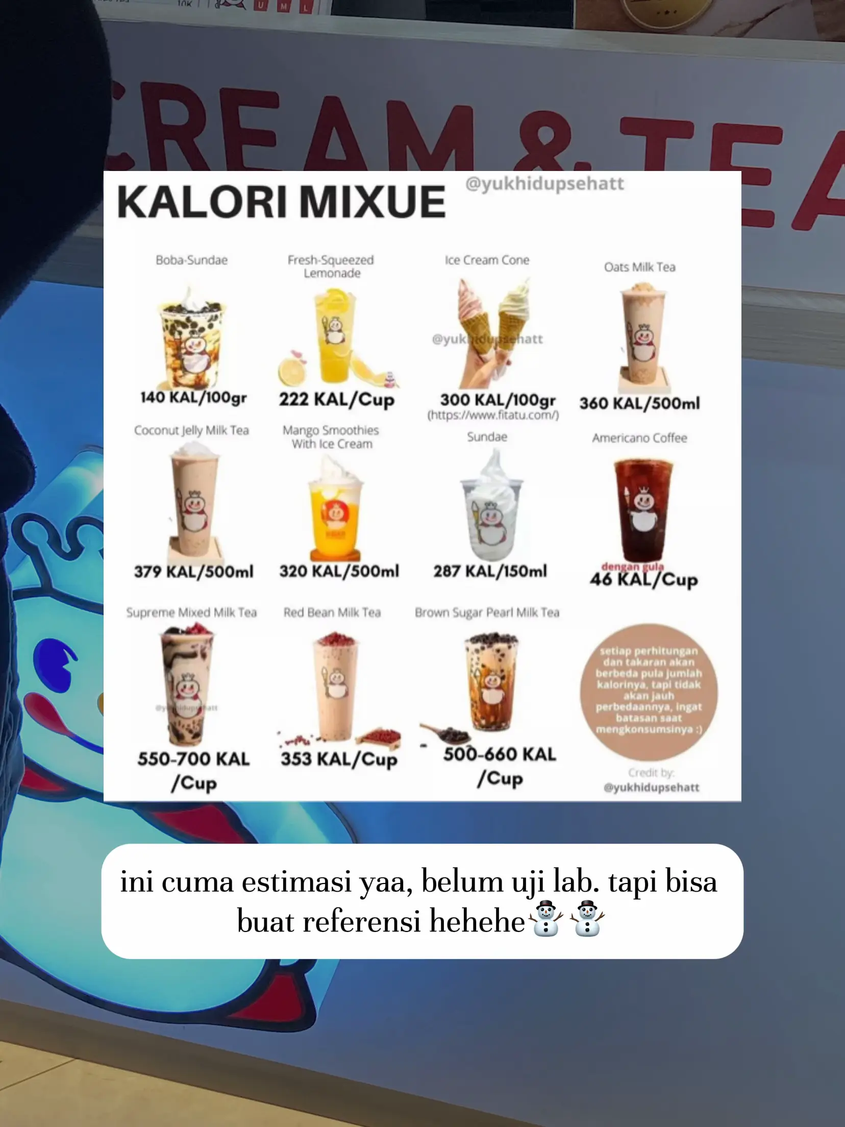 katalog kalori mixue ⛄️☃️ | Galeri diposting oleh crystalangeline | Lemon8