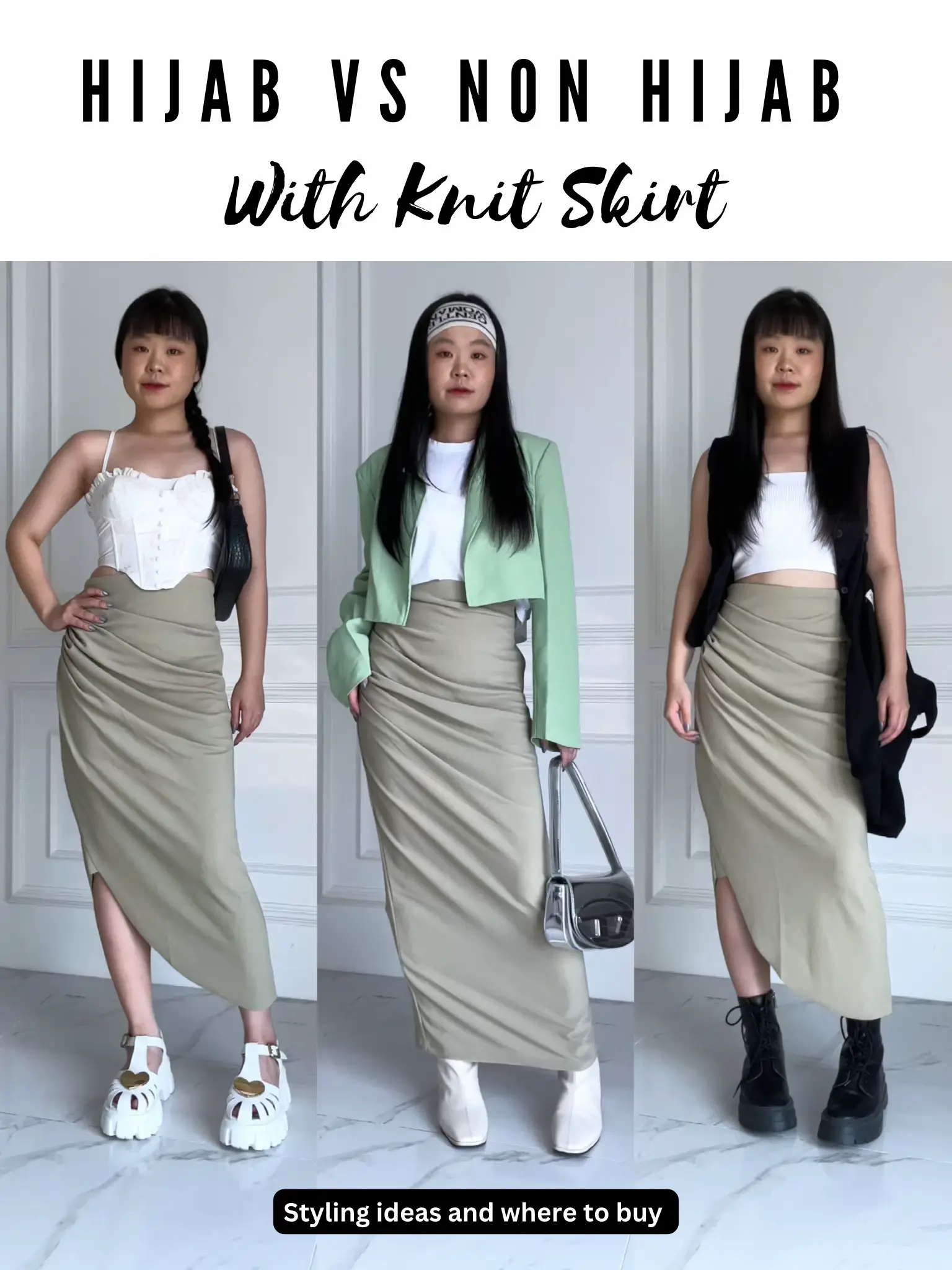 Hijab vs Non Hijab with Knit Skirt💚 | Galeri diposting oleh Caren ...