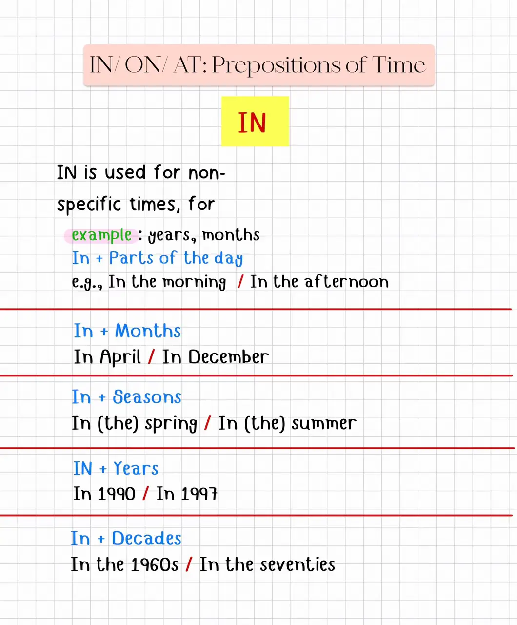 IN / ON / AT : Prepositions of Time | แกลเลอรีที่โพสต์โดย Lauren | Lemon8