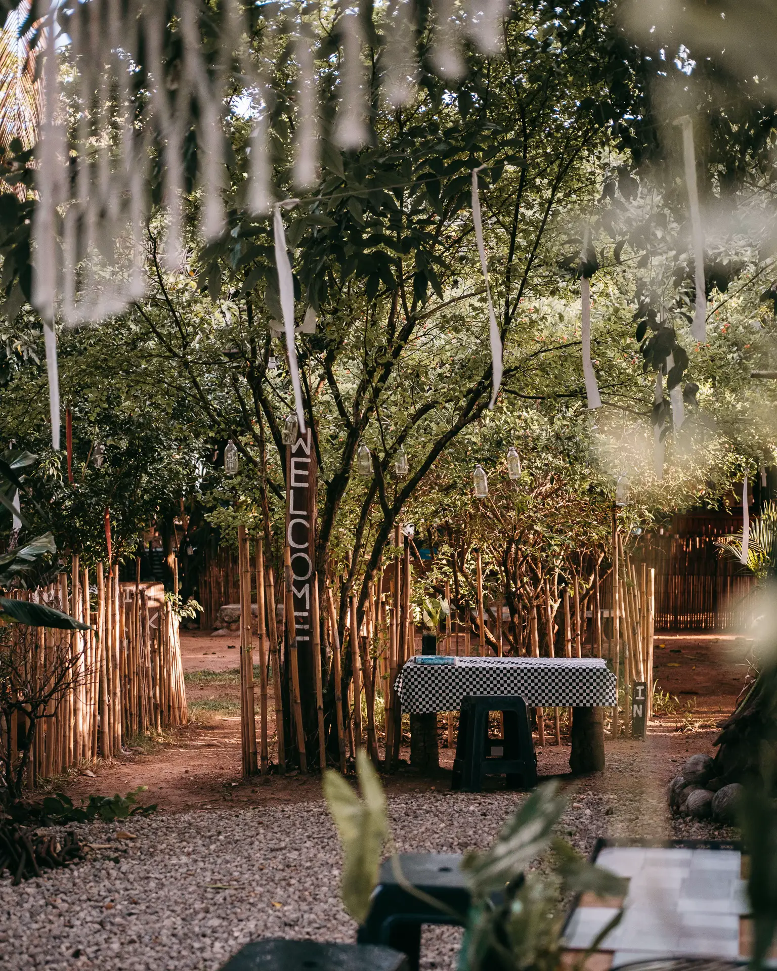 Ma-kham Home Cafe, a small cafe on a wide courtyard, under a big ...