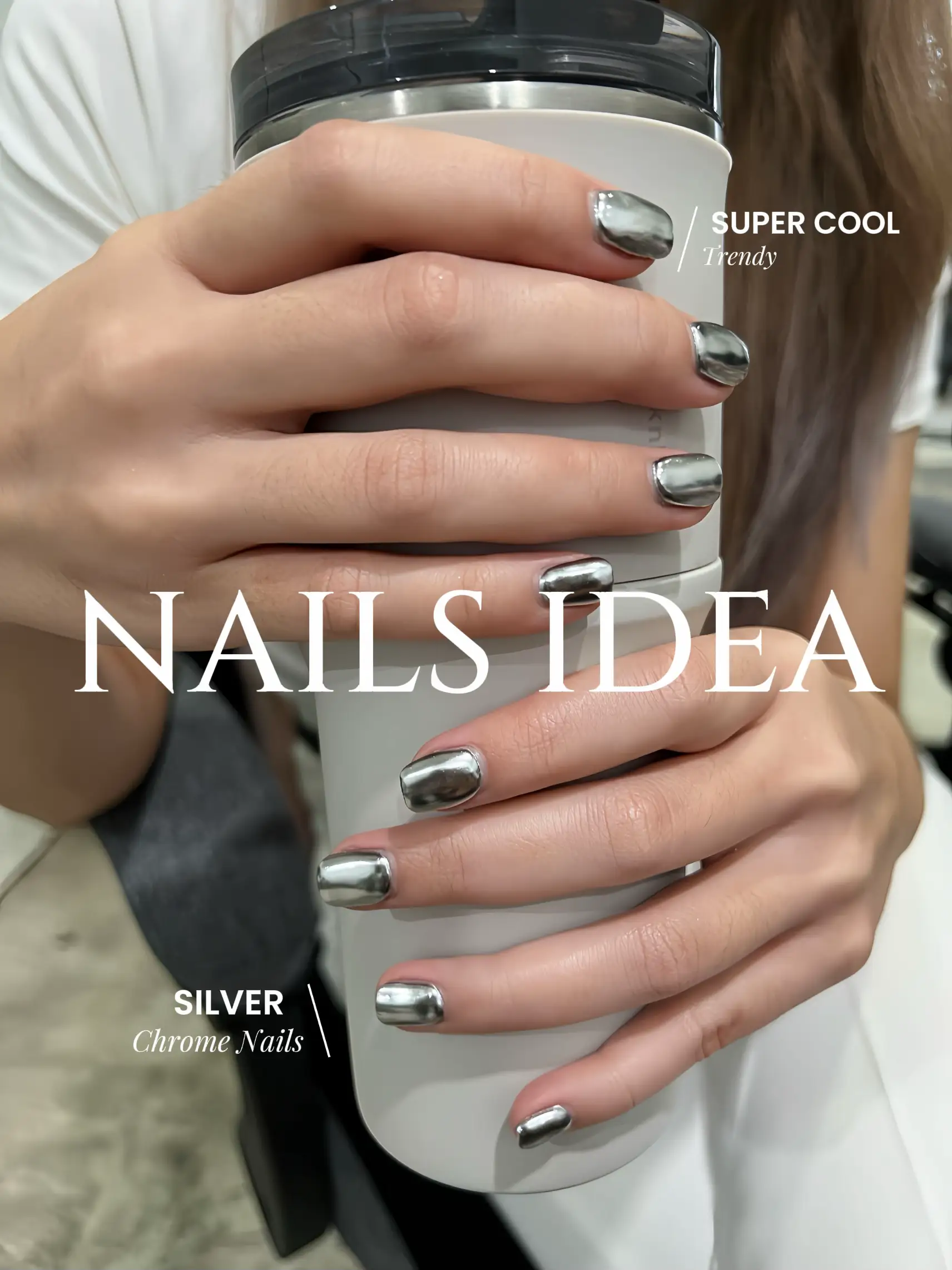 เล็บสีผงขัด 🤍 Silver Chrome Nails 💅🏻 | แกลเลอรีที่โพสต์โดย Earnwcp | Lemon8