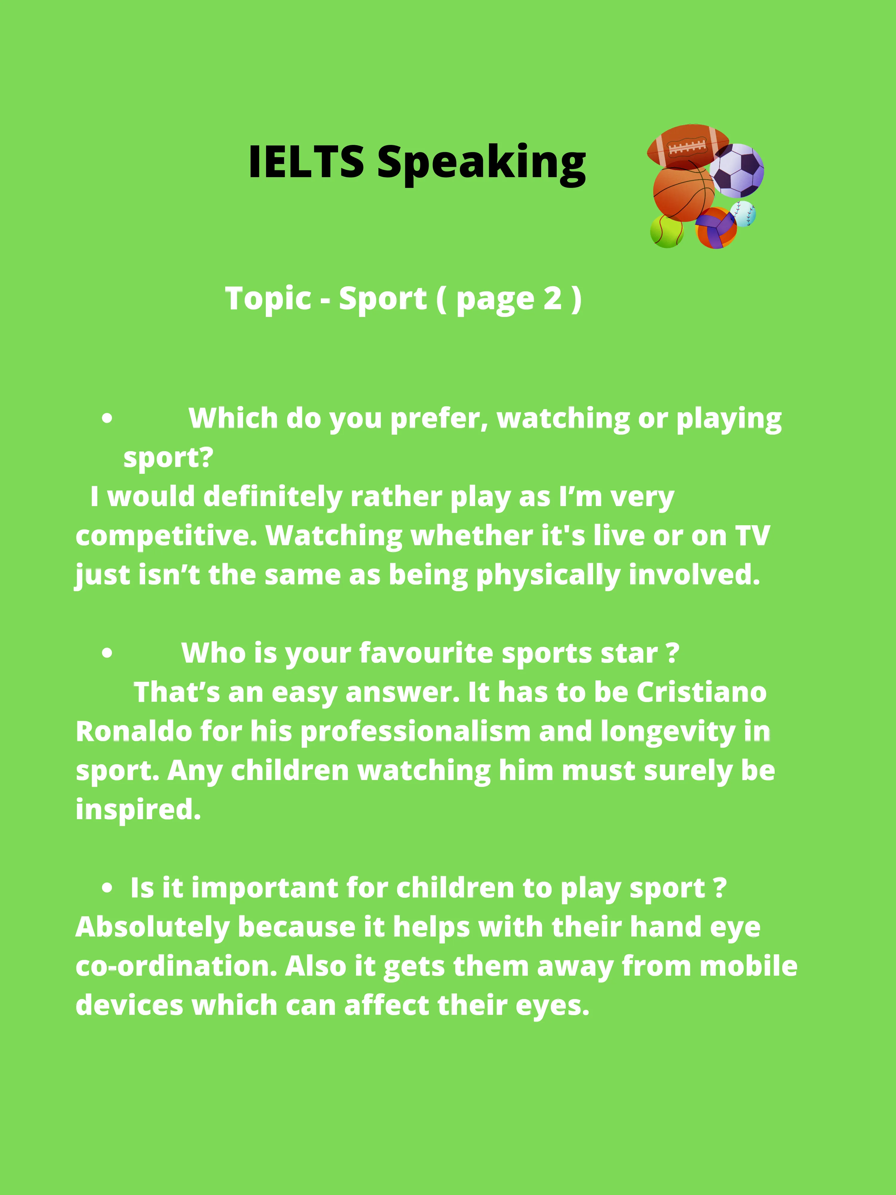 IELTS Speaking - Sport | แกลเลอรีที่โพสต์โดย IELTS Martin | Lemon8