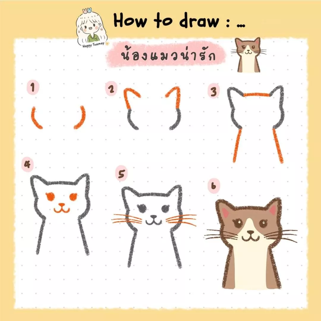 How to draw : น้องแมวโพง 😁 | แกลเลอรีที่โพสต์โดย HappySunmay | Lemon8