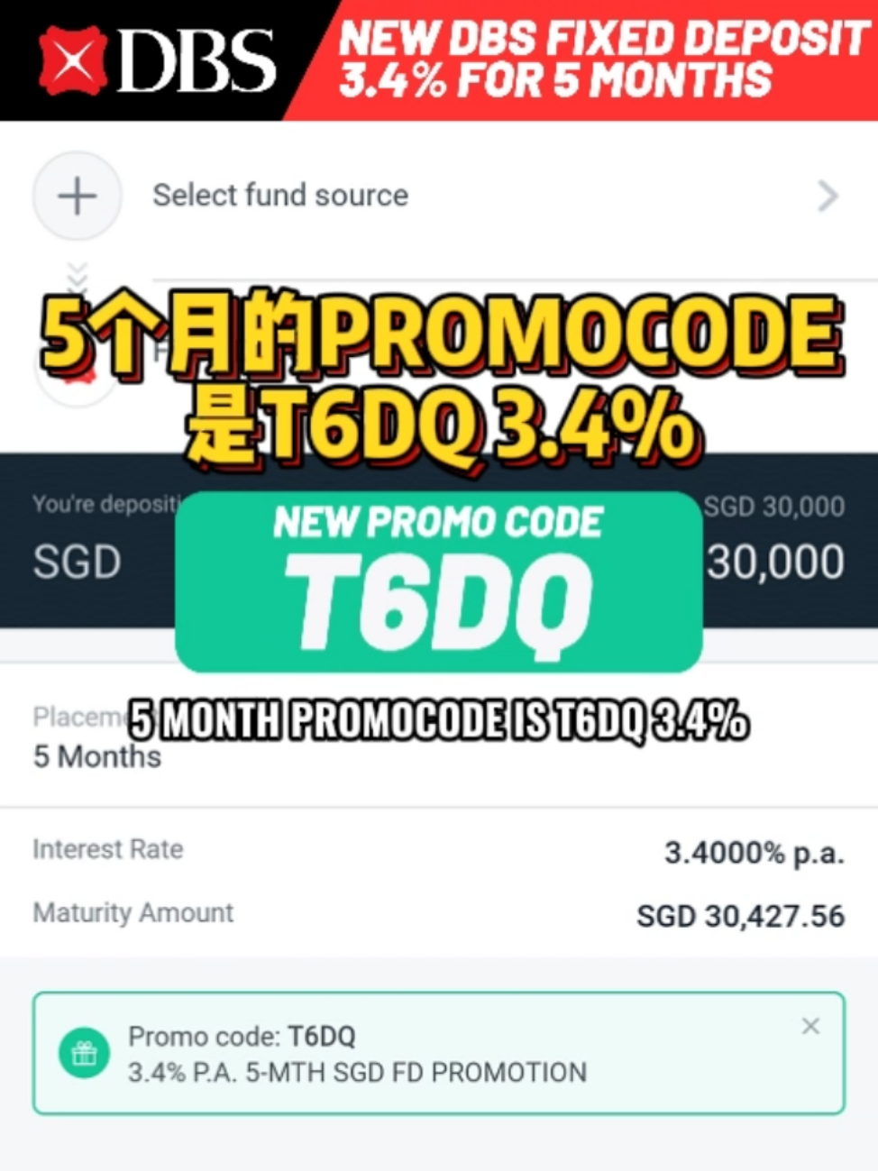 DBS FIXED D PROMO CODE OCT 2023 T6DQ 3.4% | Video published by ⭐ ...