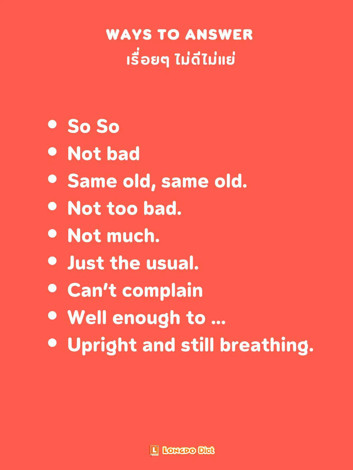 เลิกตอบ I’m fine, thank you and you? | แกลเลอรีที่โพสต์โดย Longdo Dict | Lemon8